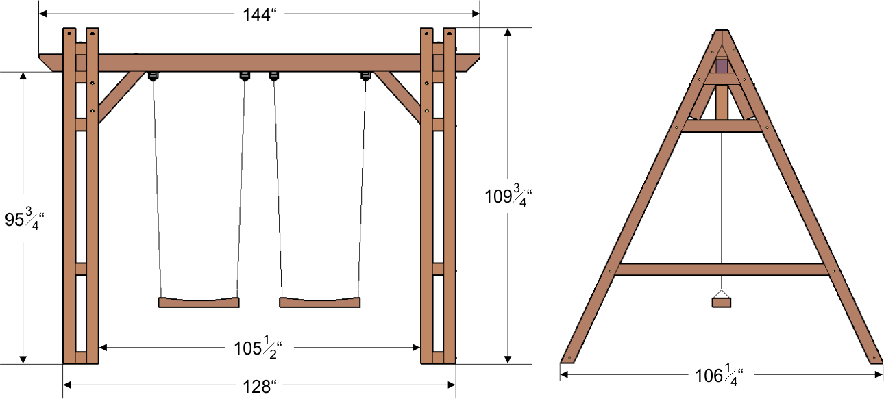 Swing Size Ground Footprint L X W Total Height Swing Size Ground Footprint L X W Total Height