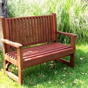 Handcrafted Wood Bench with Slats, Custom Redwood Seating
