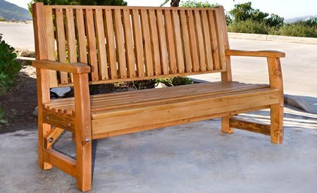 Handcrafted Wood Bench with Slats, Custom Redwood Seating