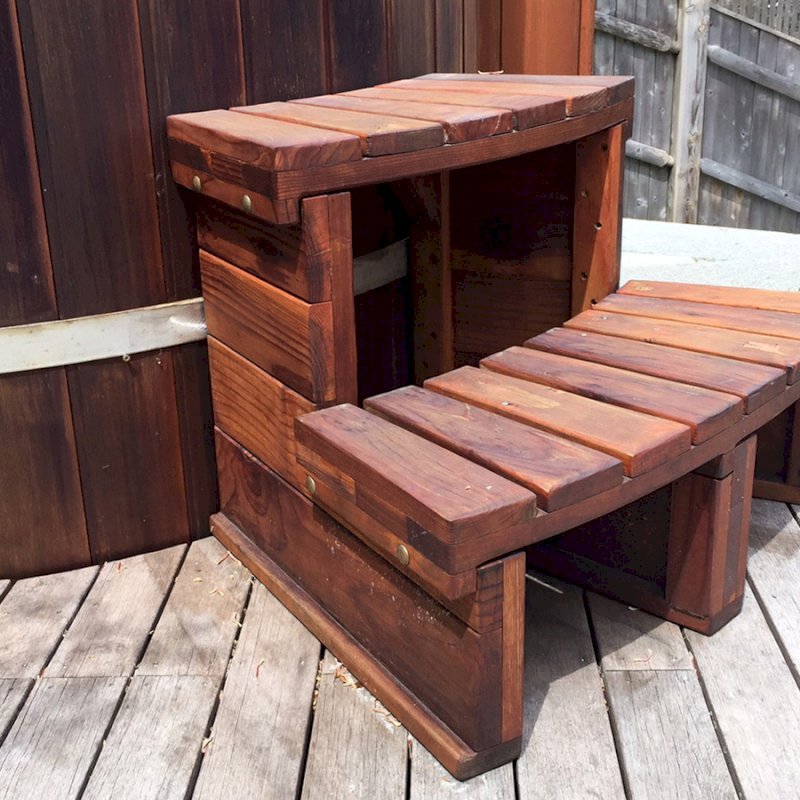 Circular Wooden Spa Steps, Custom Redwood Spa Steps