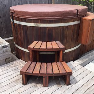 Circular Wooden Spa Steps, Custom Redwood Spa Steps