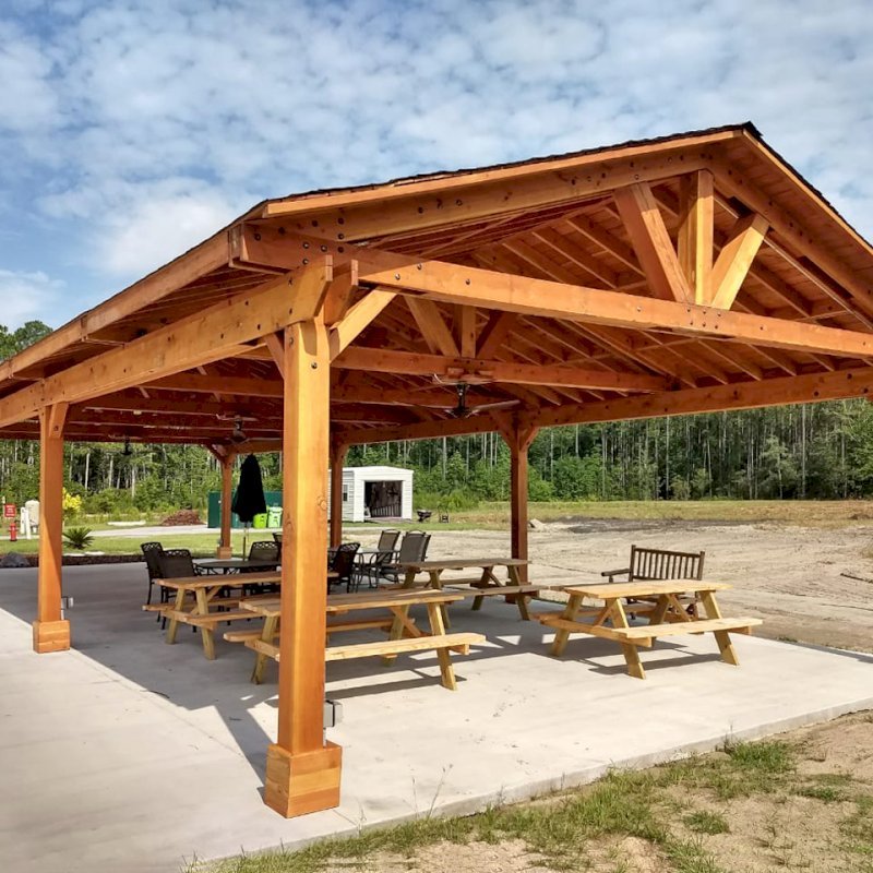 Del Rio Cathedral Ceiling Thick Timber Pavilion | Forever Redwood