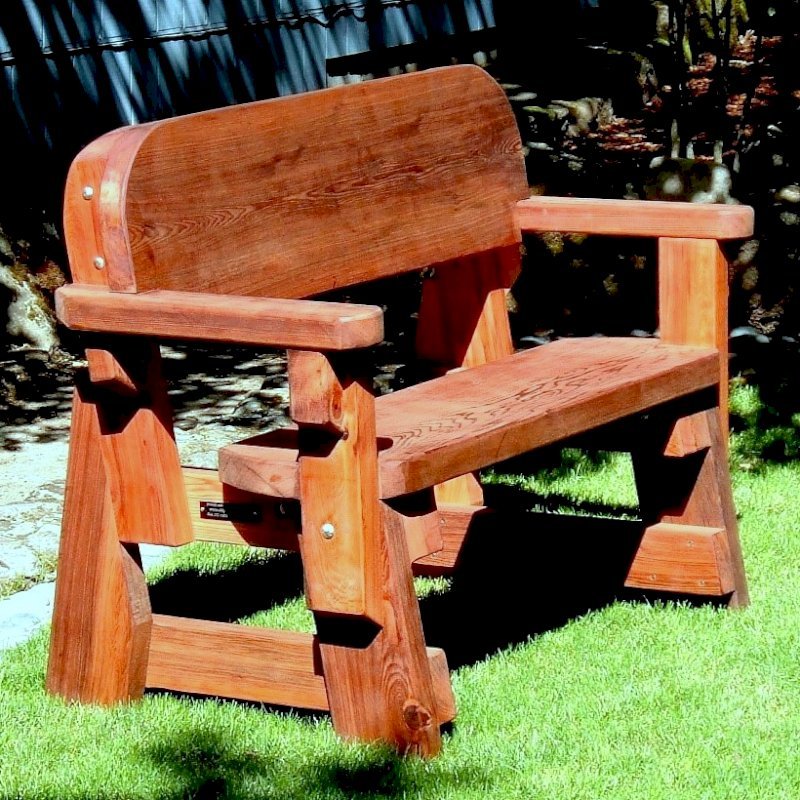 Solid Redwood Park Bench, Outdoor Wood Benches