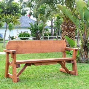 Solid Redwood Park Bench, Outdoor Wood Benches