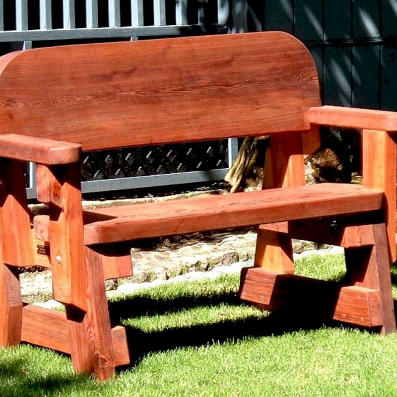Solid Redwood Park Bench, Outdoor Wood Benches