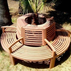 Redwood Outdoor Tree Bench, Custom Redwood Seating