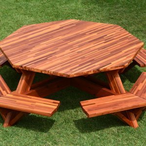 Octagon Picnic Table: Wood Picnic Table with Attached Bench