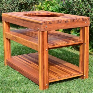 Outdoor Wood Table With Built-in Grill Storage | Forever Redwood