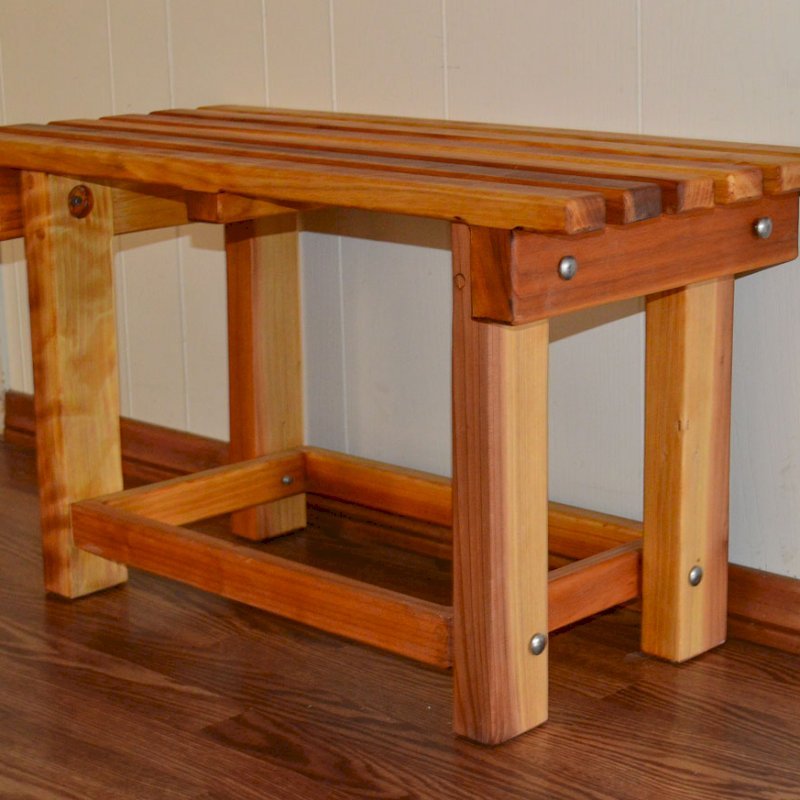 Redwood Shower Bench, Custom Wooden Bench