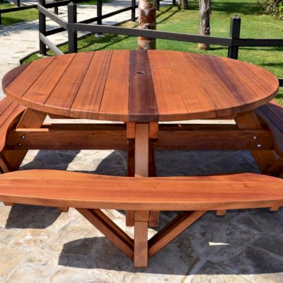 picnic table with stools