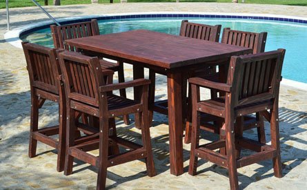 Large Outdoor Wood Cocktail Table, Custom Redwood Tables