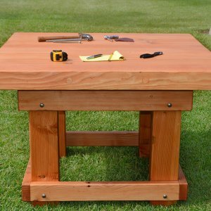 Heavy Duty Wood Workshop Table - Solid Redwood Table