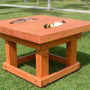Heavy Duty Wood Workshop Table - Solid Redwood Table