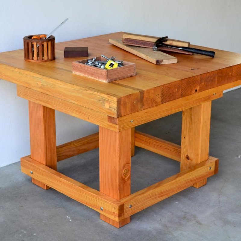 Heavy Duty Wood Workshop Table - Solid Redwood Table