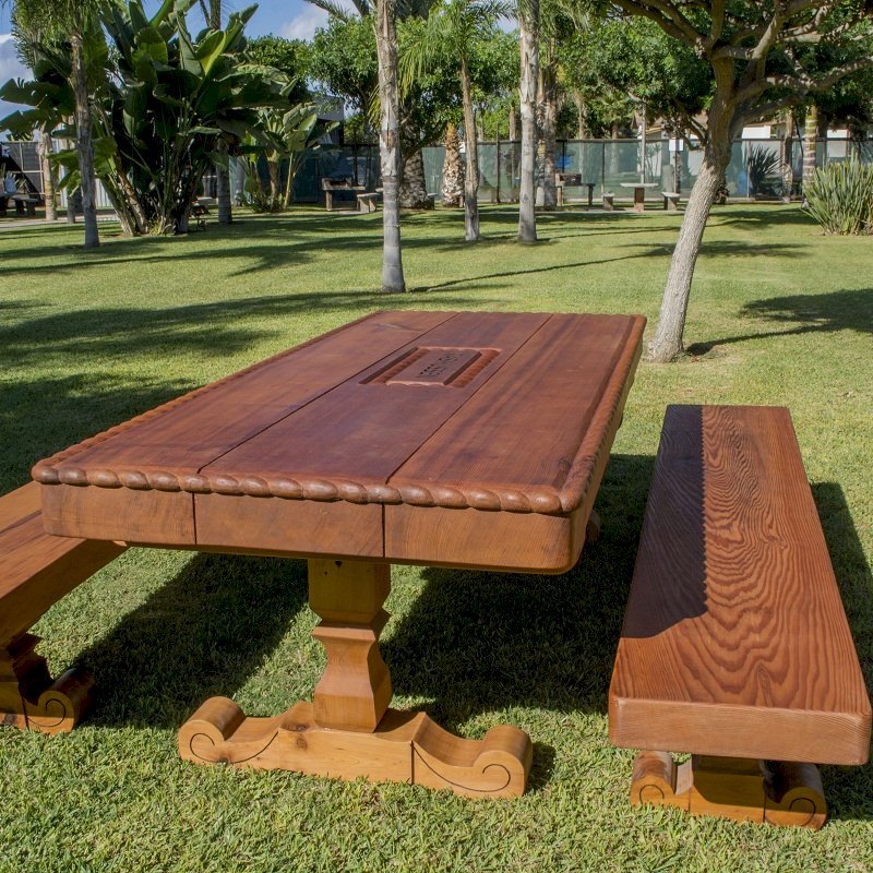 Natural Wood Outdoor Dining Table with Benches