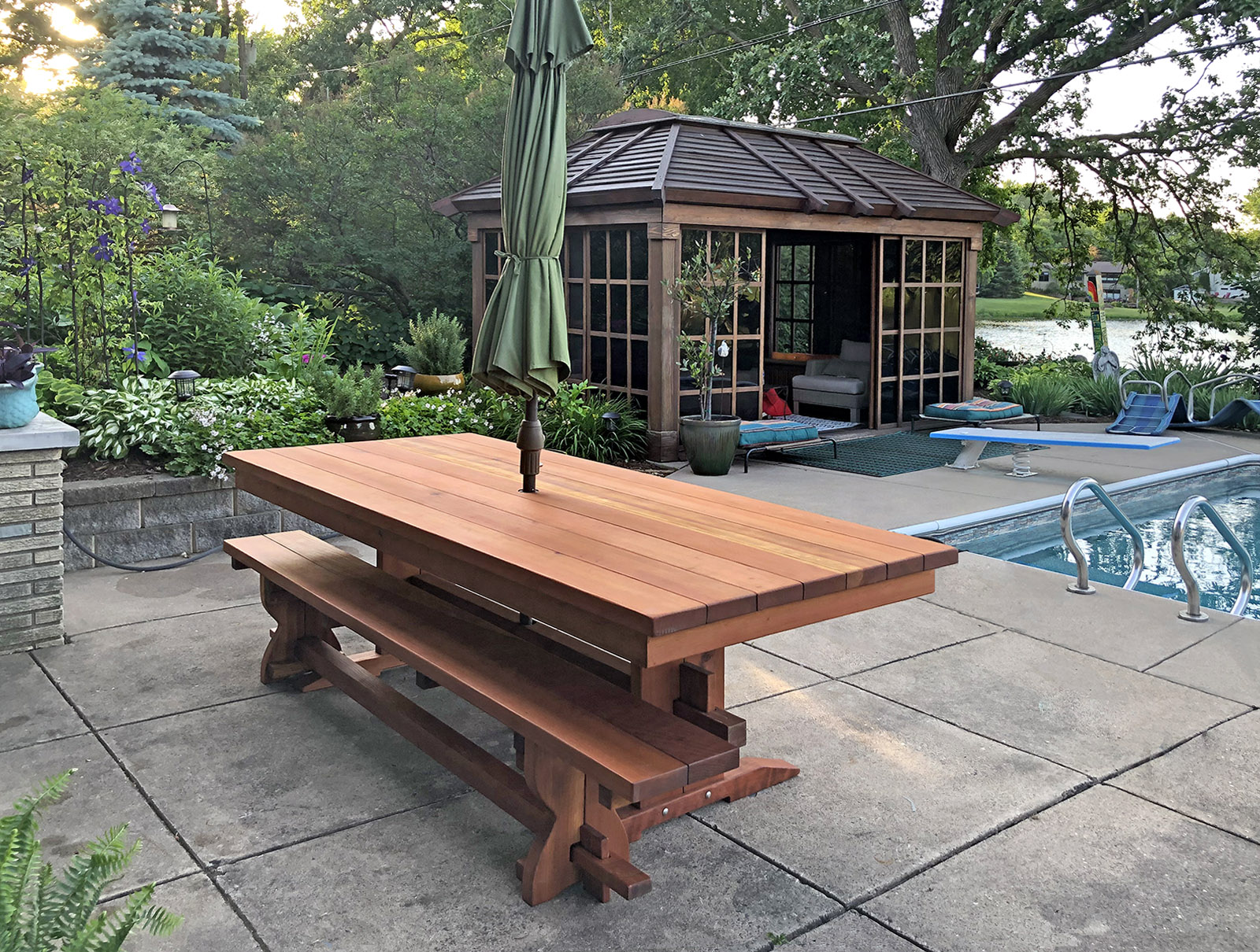 Outdoor Redwood Dining Table, Custom Made to Order Tables