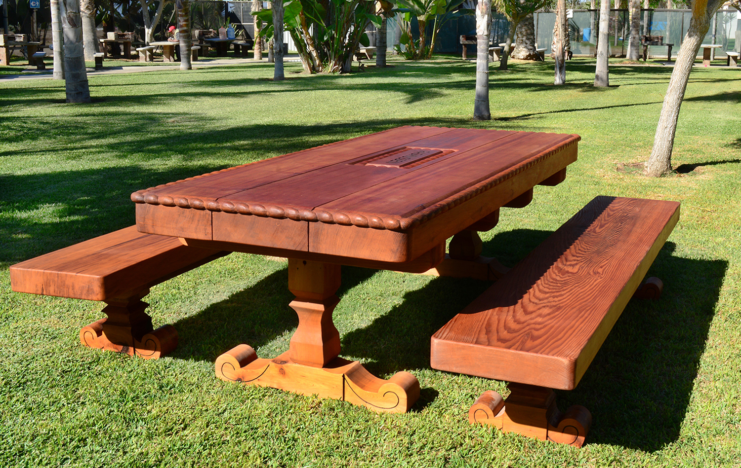 Outdoor Redwood Dining Table, Custom Made to Order Tables