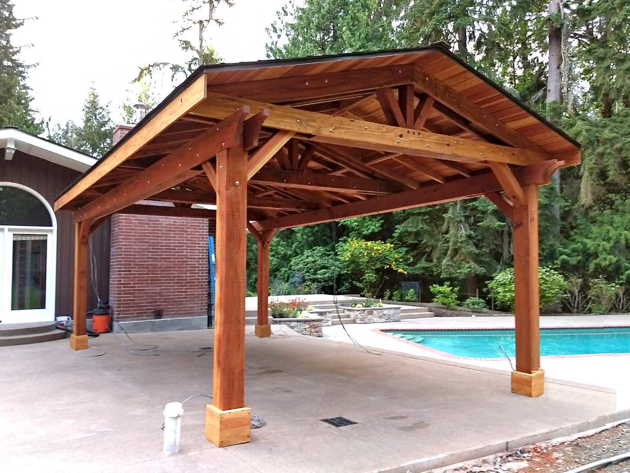 Del Rio Cathedral Ceiling Thick Timber Pavilion | Forever Redwood