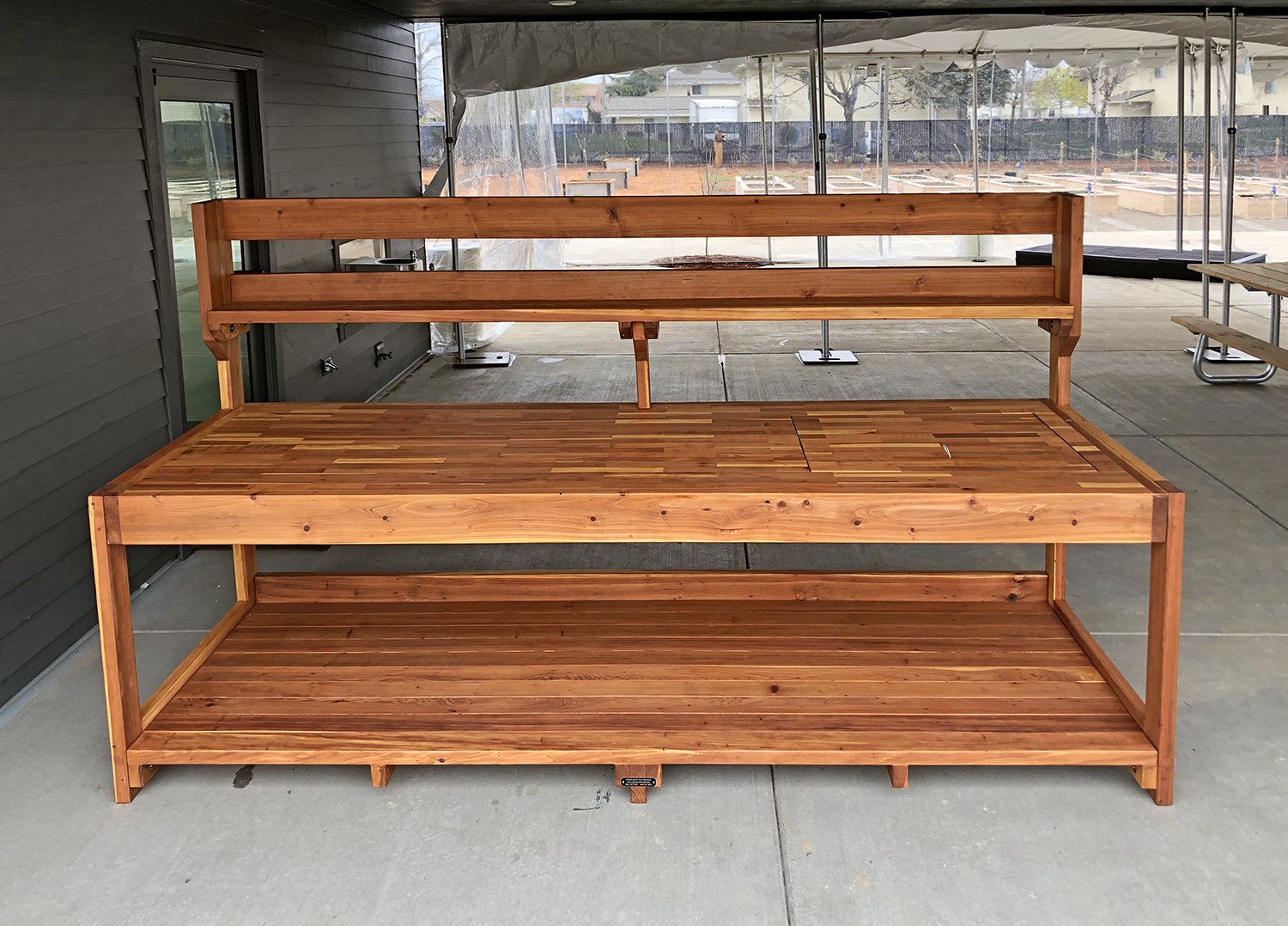 Redwood Potting Bench, Custom Outdoor Wood Bench