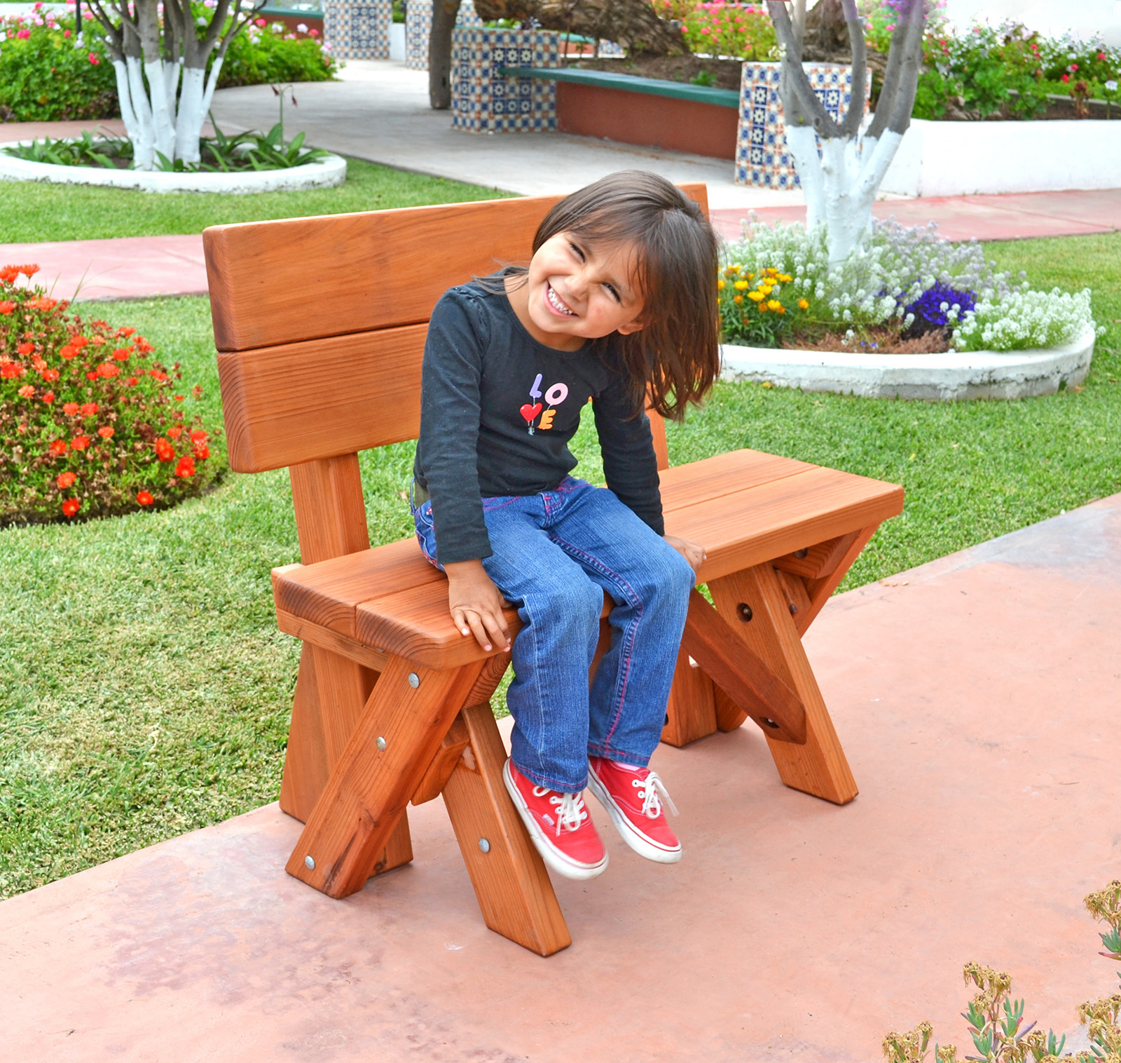 Fullback Wood Picnic Bench, Custom Redwood Seating