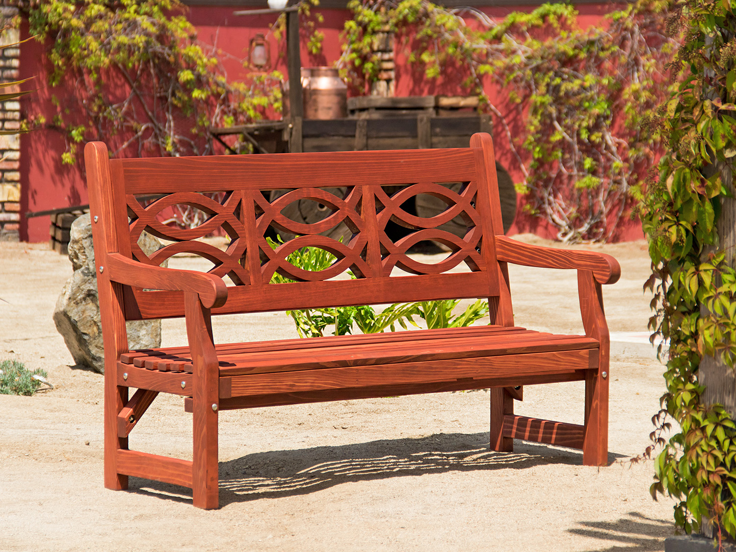 Redwood Garden Bench with English Design | Forever Redwood