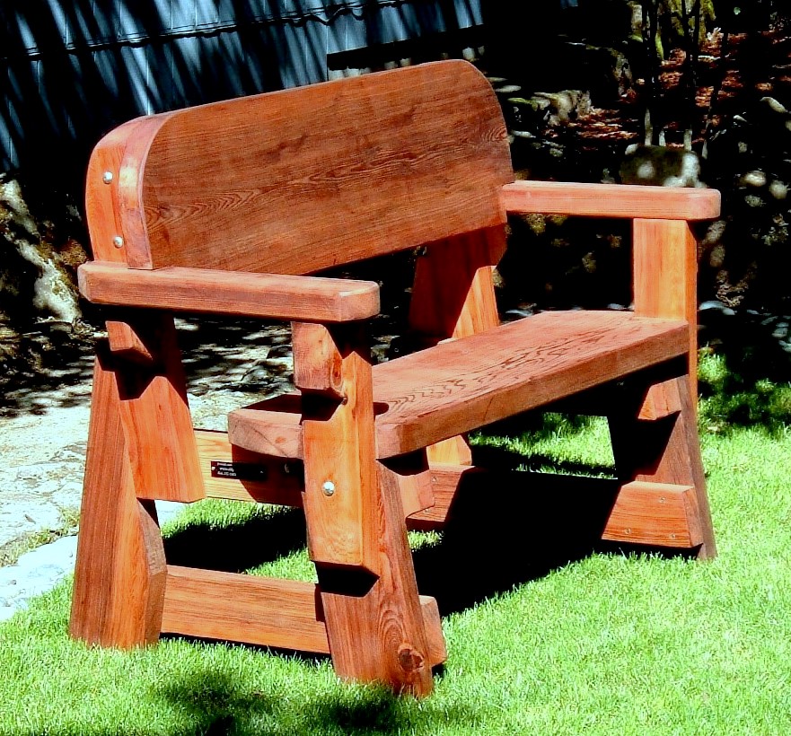 Solid Redwood Park Bench, Outdoor Wood Benches