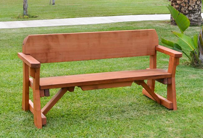 Solid Redwood Park Bench, Outdoor Wood Benches