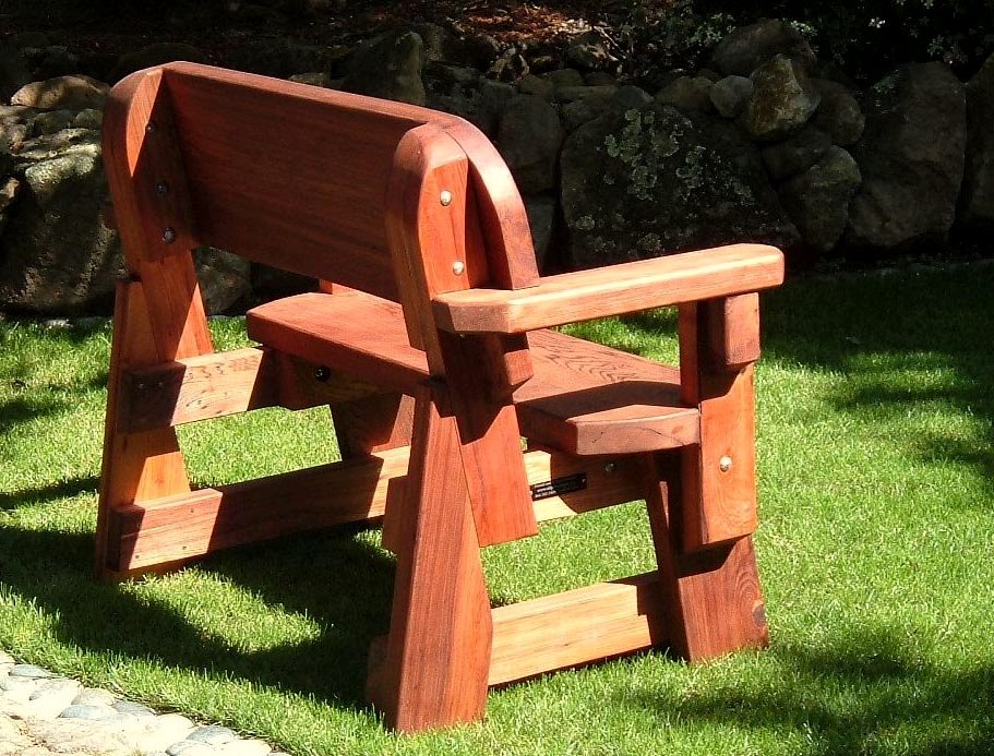 Solid Redwood Park Bench, Outdoor Wood Benches