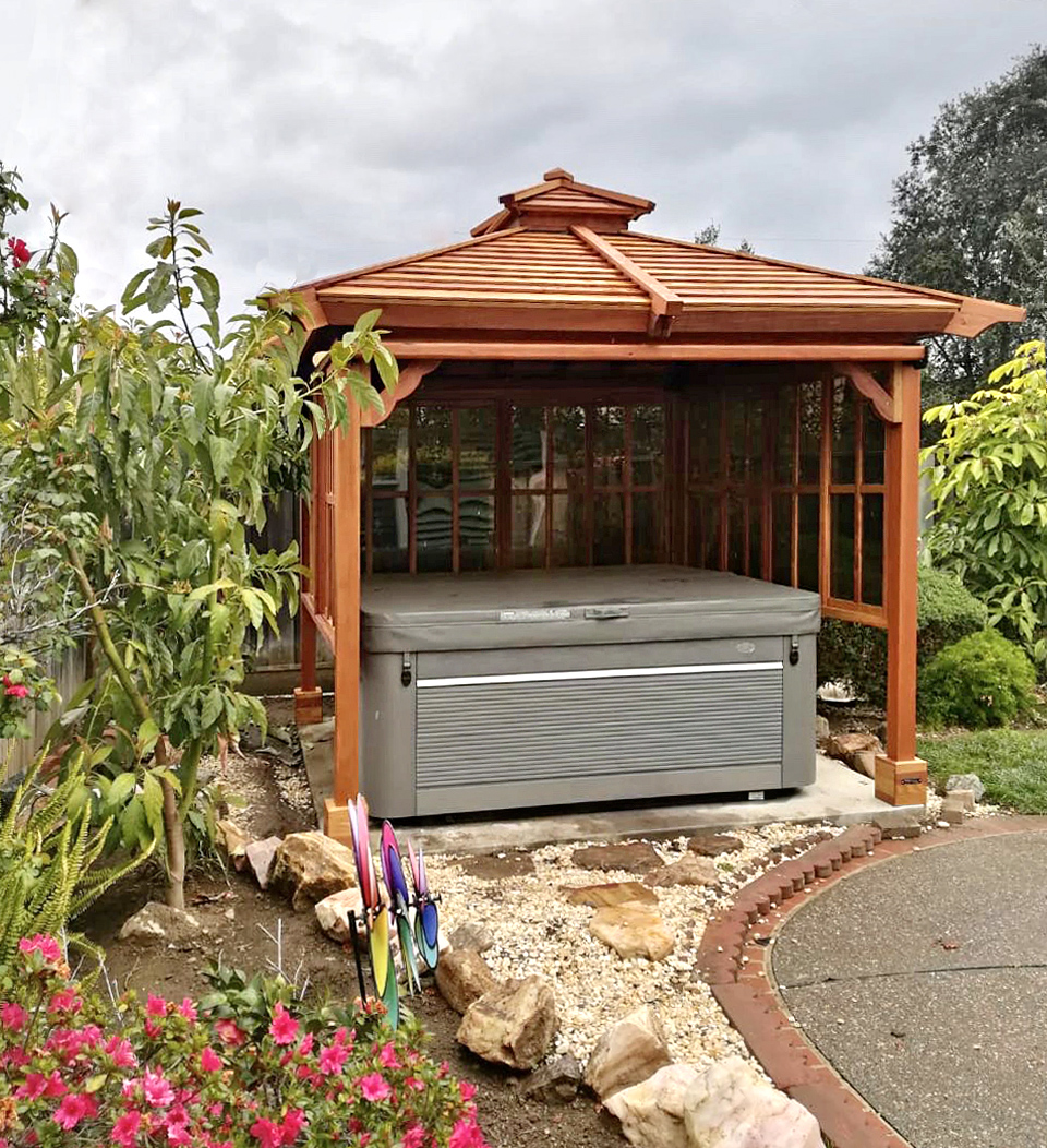 Hot Tub Enclosure Kits: Hot Tub Pavilion Kit Made of Redwood
