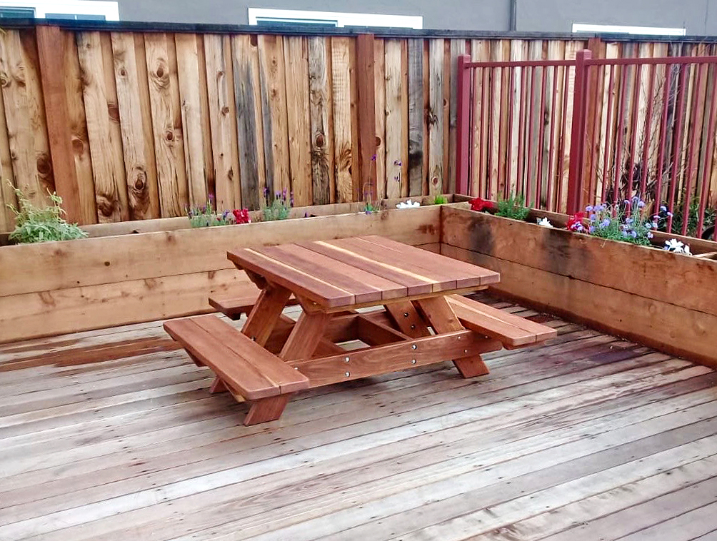 Kid Size Wood Picnic Table with Attached Benches | Forever Redwood