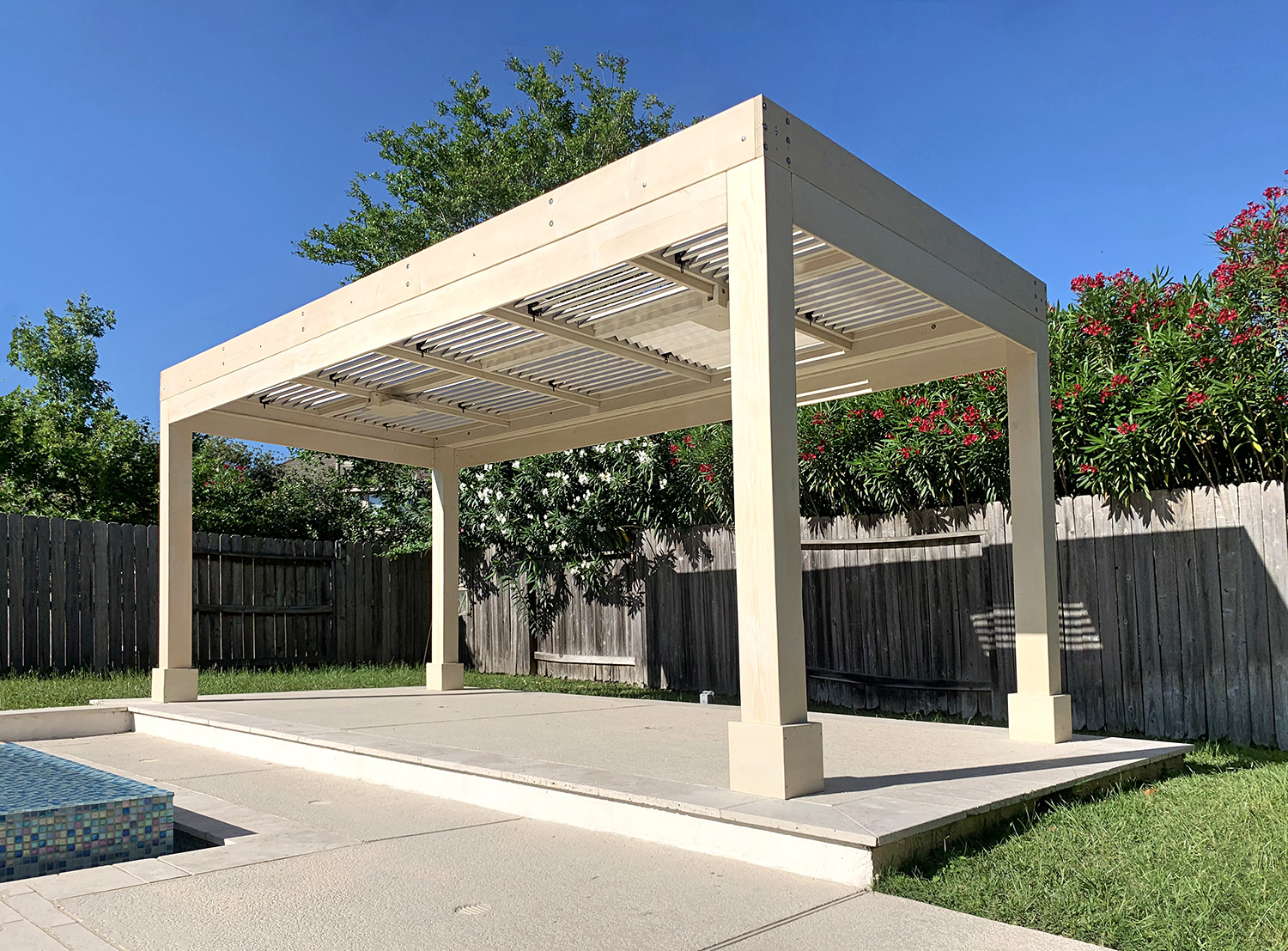 Modern Louvered Garden Pergolas, Custom Made from Redwood