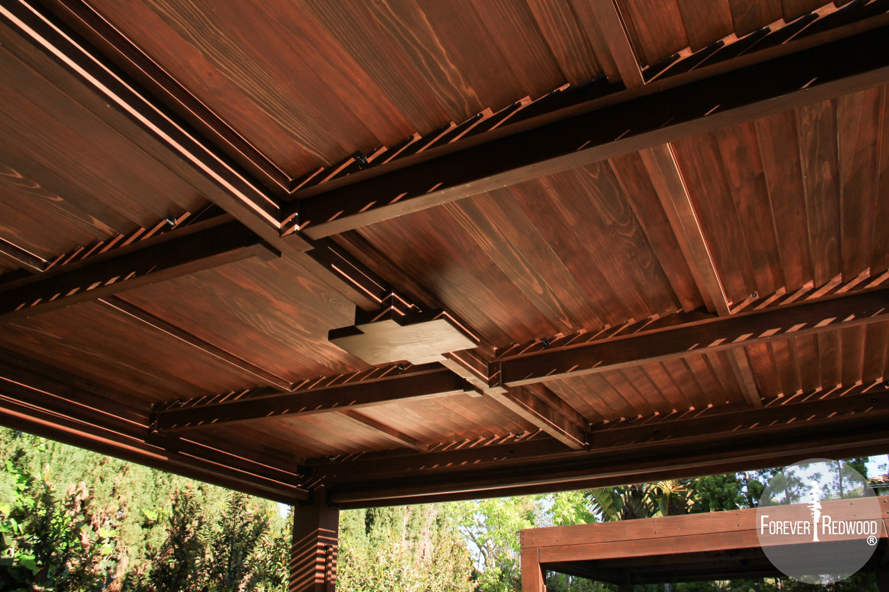 Modern Louvered Garden Pergolas, Custom Made from Redwood