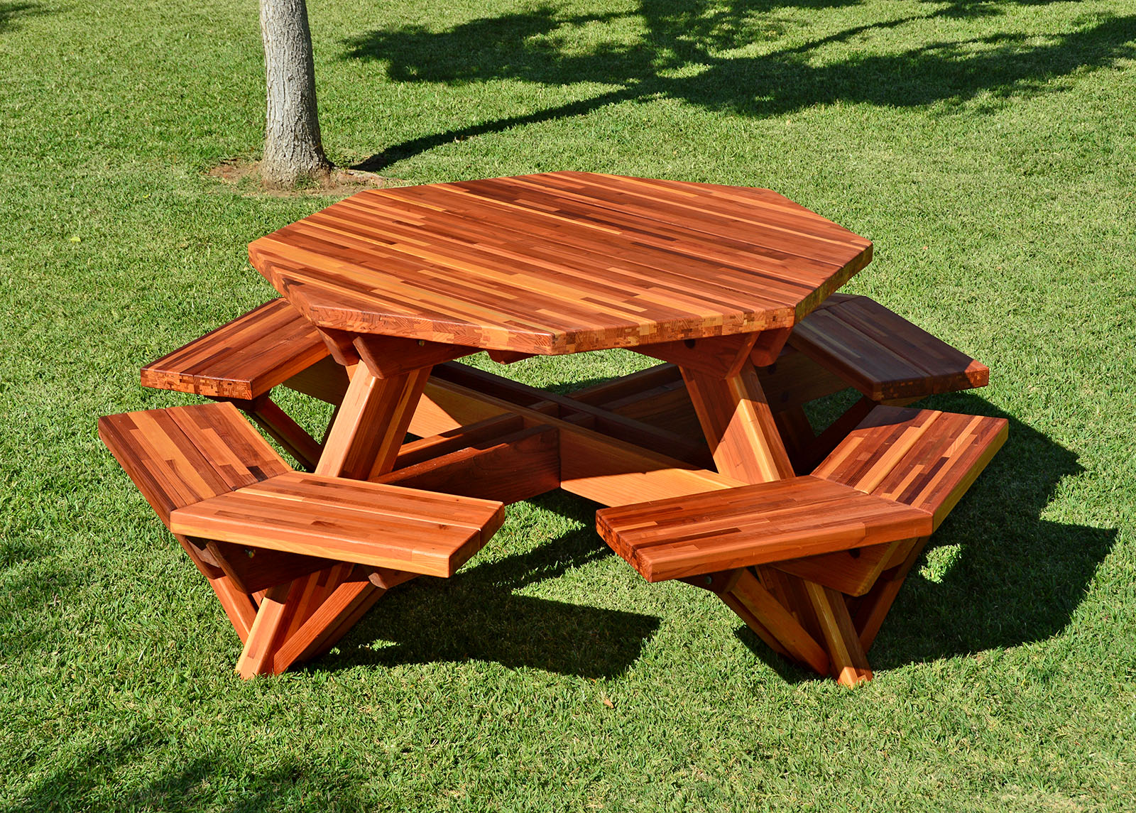 Octagon Picnic Table: Wood Picnic Table with Attached Bench