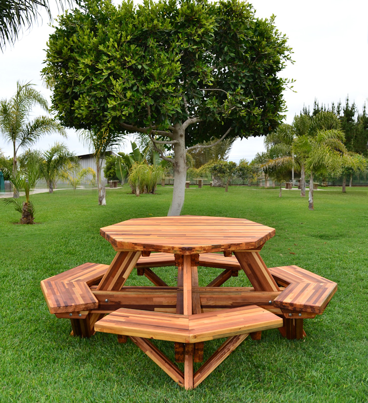 Octagon Picnic Table: Wood Picnic Table with Attached Bench