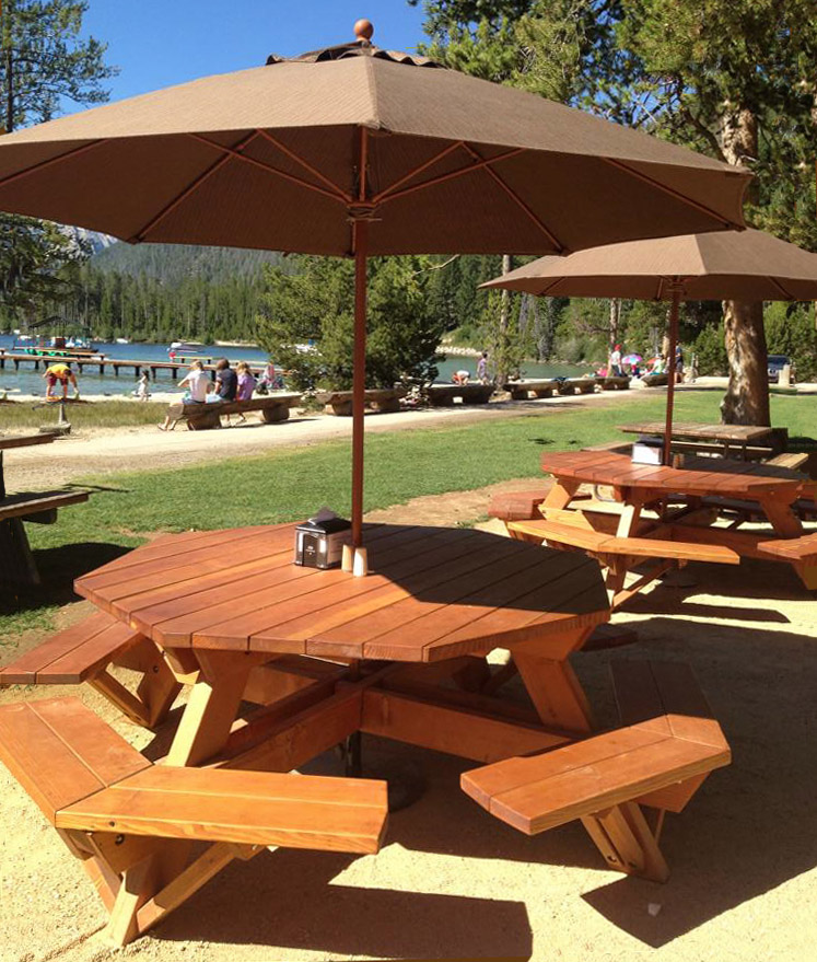 Octagon Picnic Table: Wood Picnic Table with Attached Bench