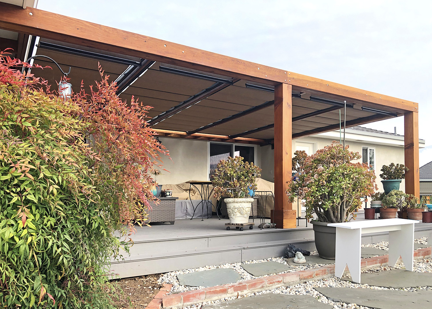 Retractable Shade Canopy Pergola Kit, Custom Made from Redwood