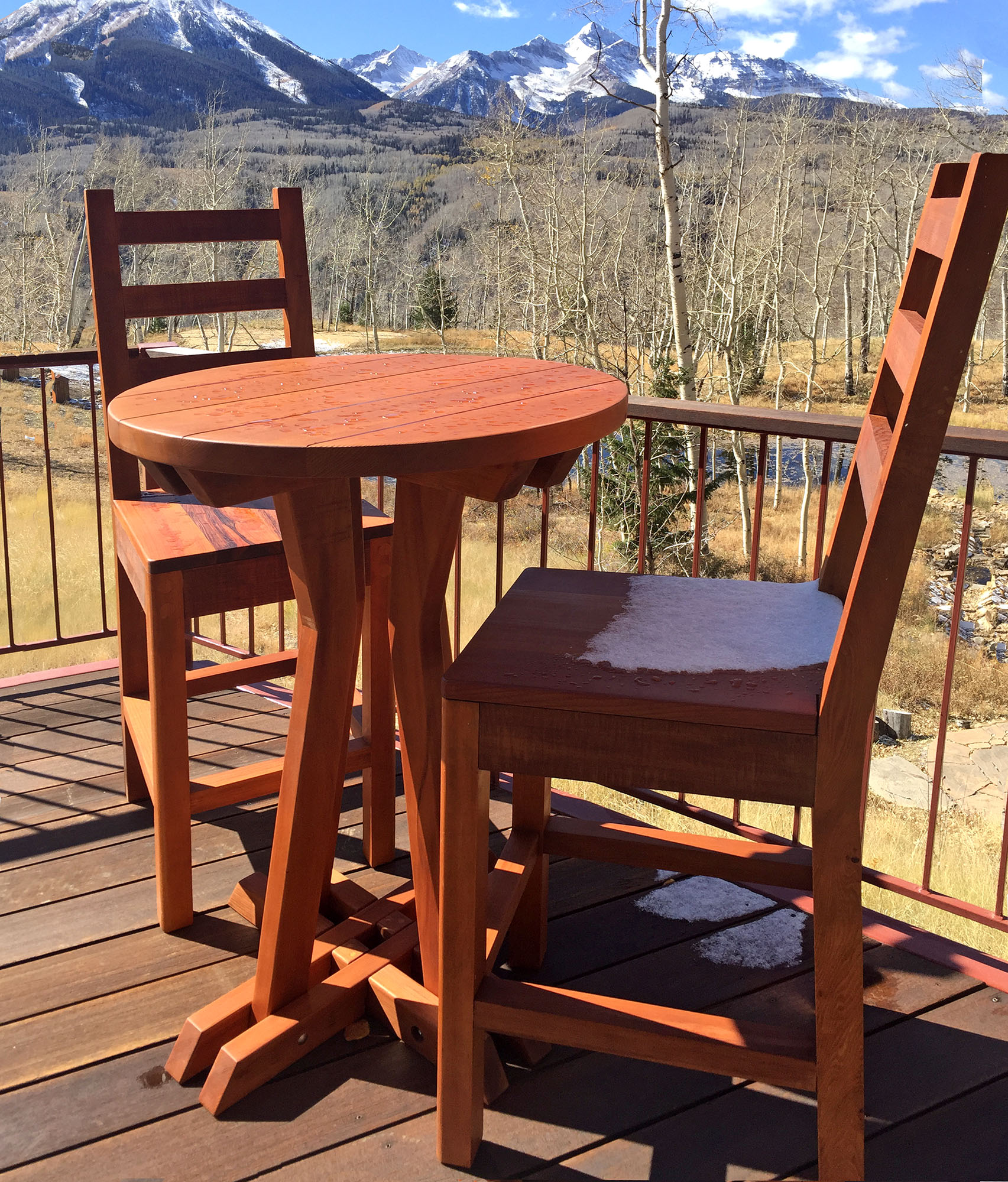 Round Redwood Cocktail Table - Custom Made Wood Tables