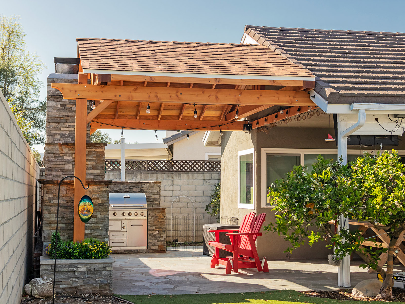 Del Norte Porch Pavilion: Redwood Pavilion Kit to Attach to House