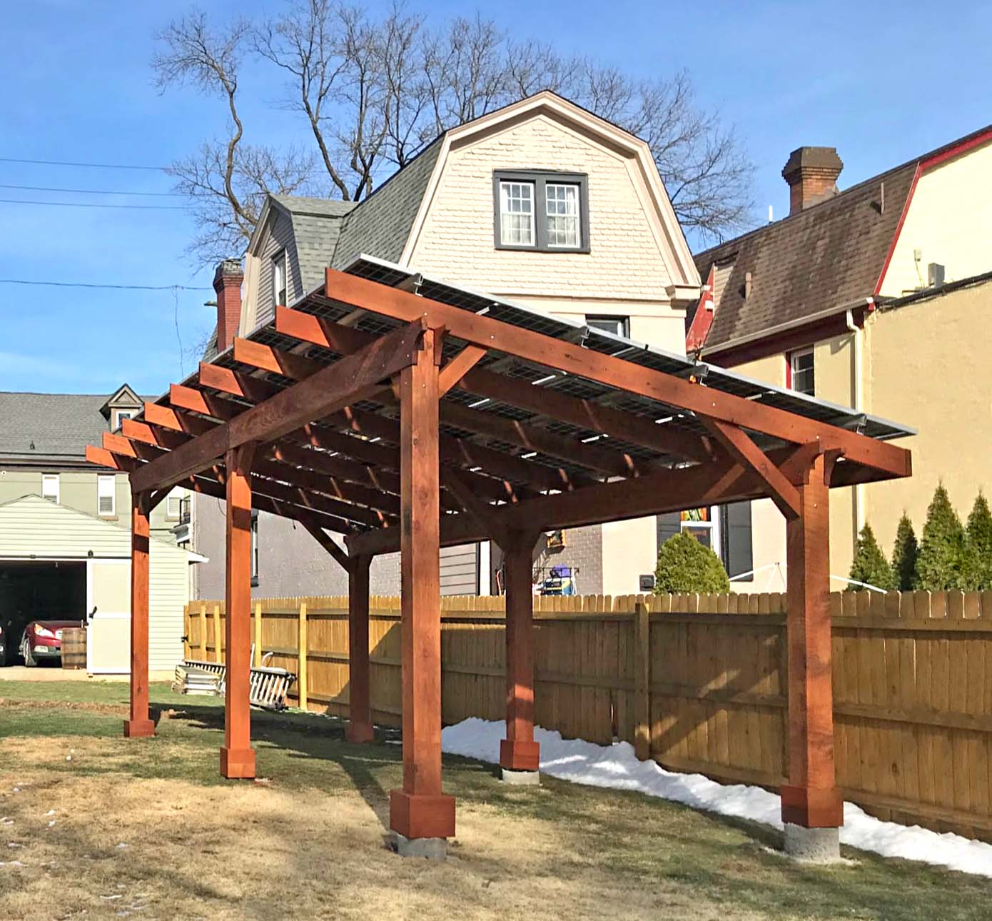 Solar Pergola, Custom Made from Redwood