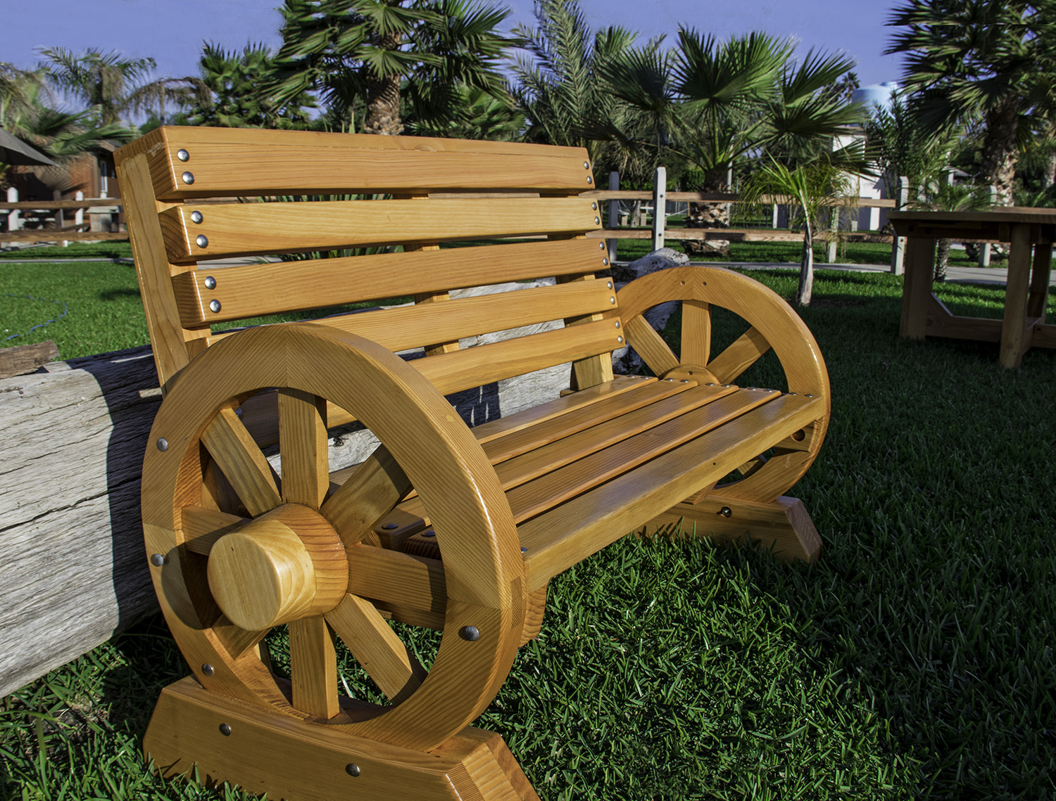 Wagon Wheel Wooden Bench