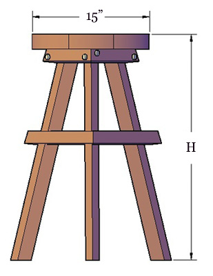 Backless Wooden Bar Stool, Custom-Made Redwood Stools