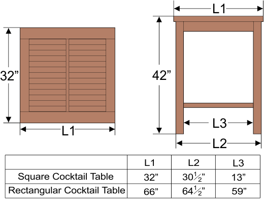 Terrace Wood Cocktail Table, Custom Redwood Tables for Sale